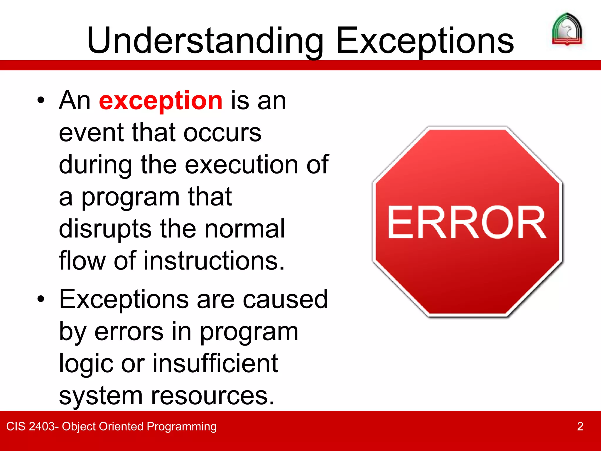 Exception handling | PPTX | Programming Languages | Computing Exception handling | PPTX | Programming Languages | Computing