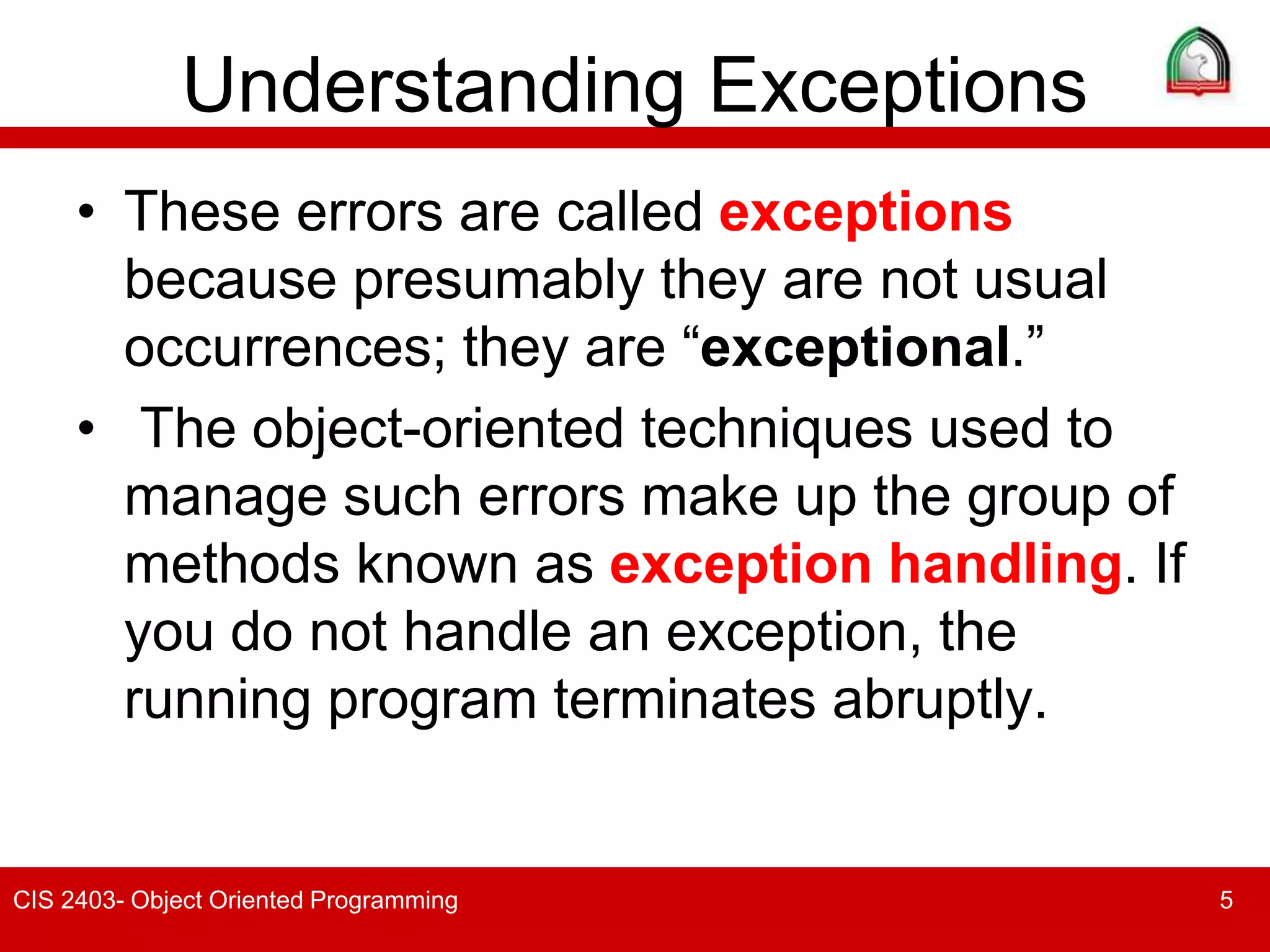 Exception handling | PPTX | Programming Languages | Computing