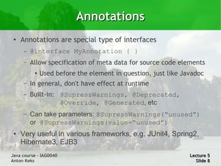 Java Course 5: Enums, Generics, Assertions | PPT