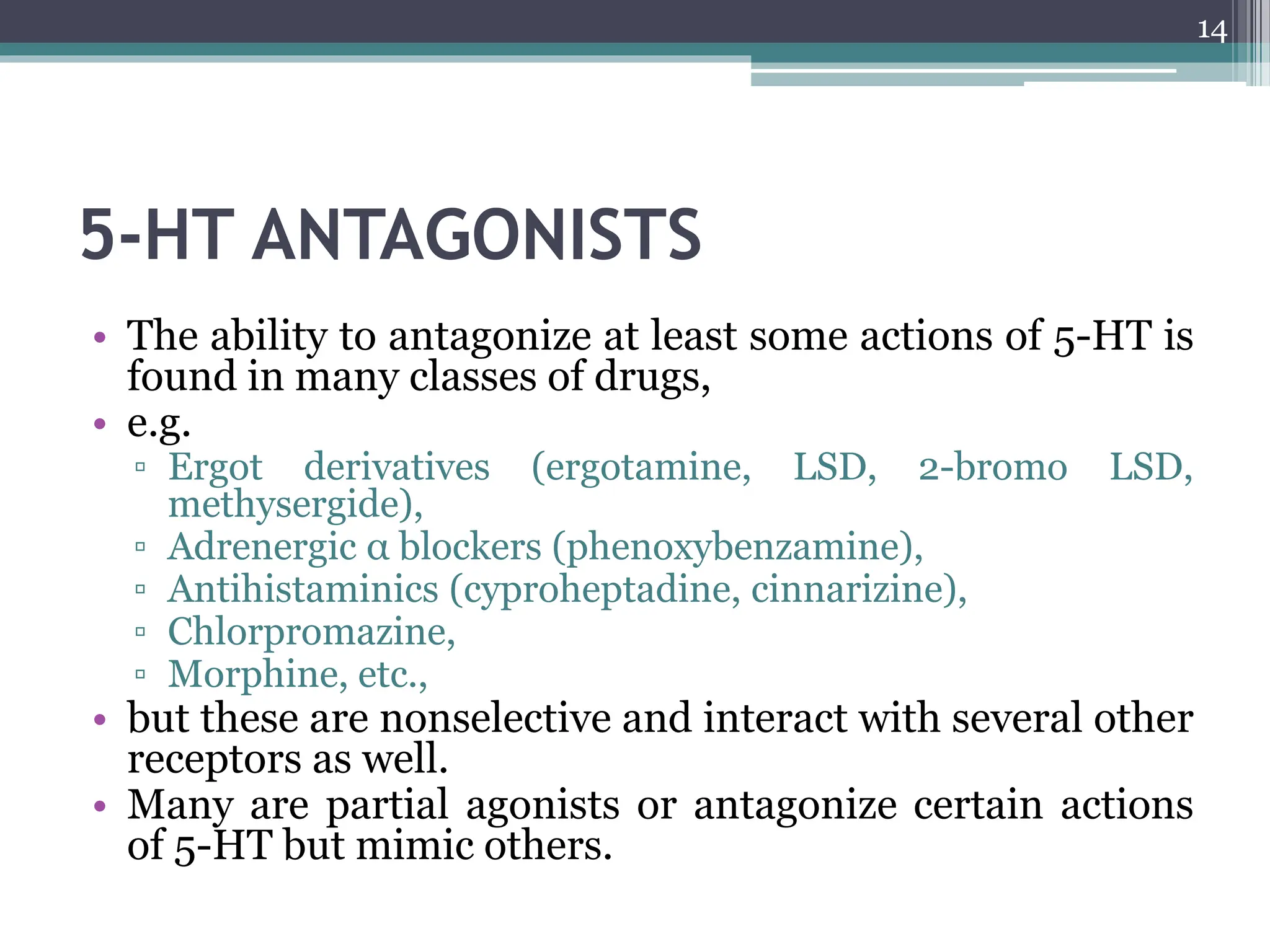 Pharmacology of 5-hydroxytryptamine and Antagonist | PPTX