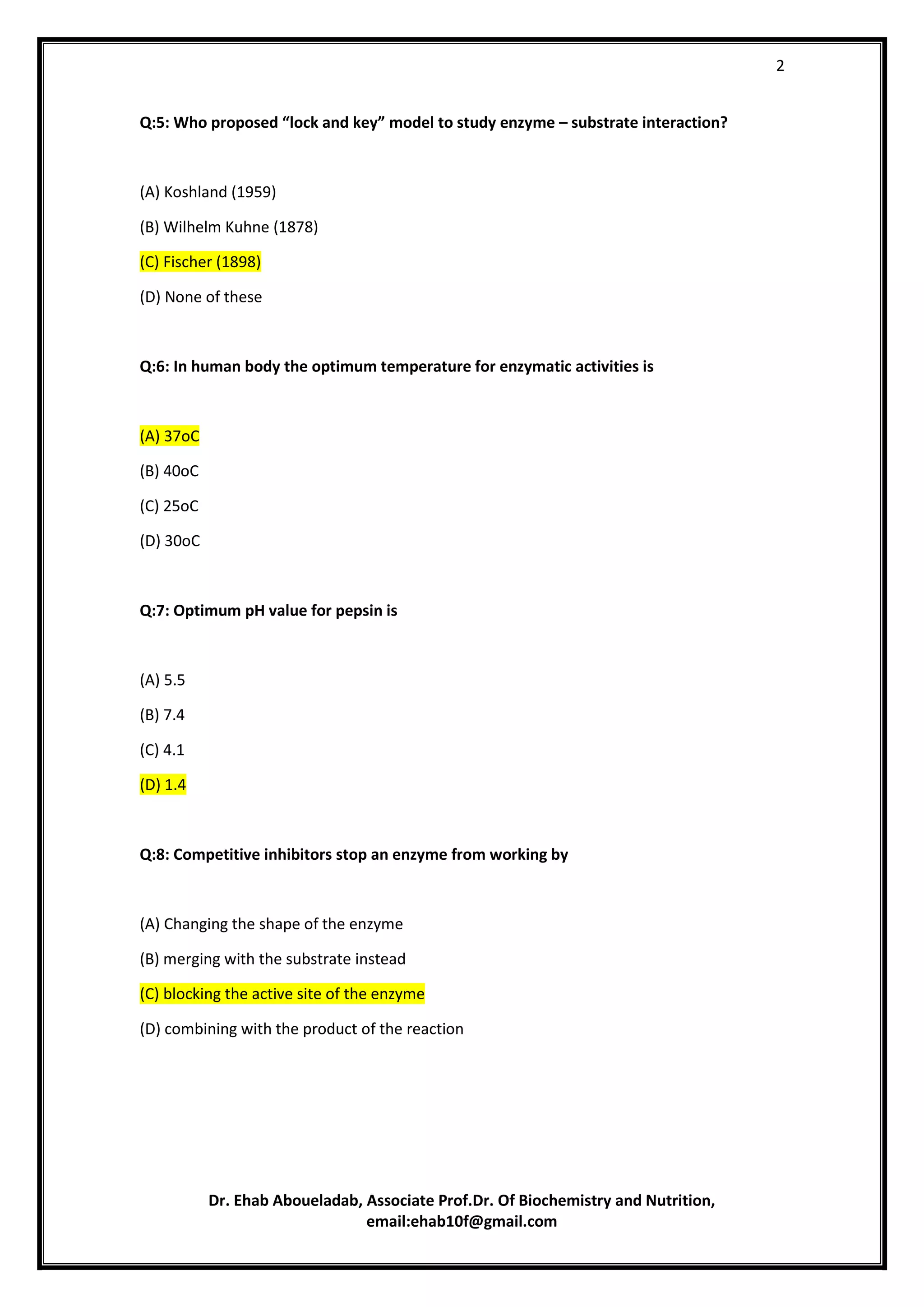 5 mcq 1-enzymes | PDF
