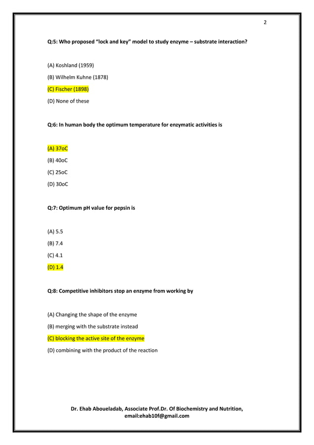 5 mcq 1-enzymes | PDF | Chemistry | Science