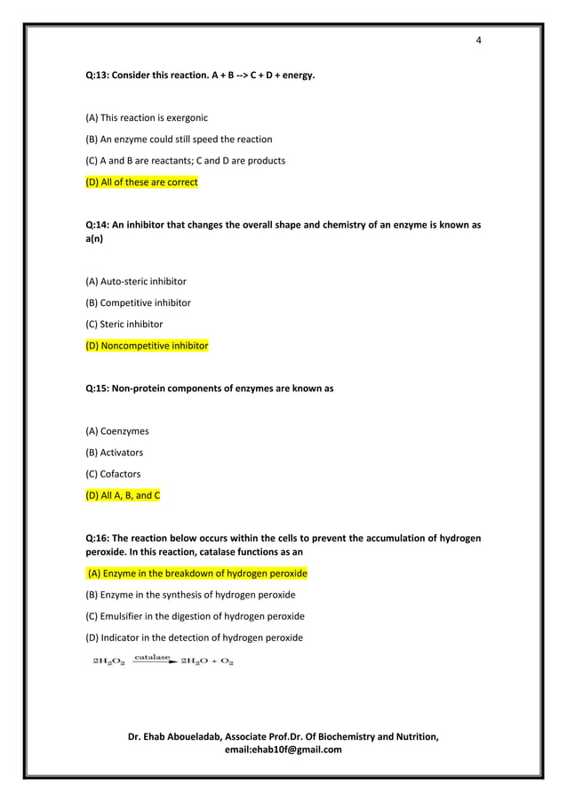 5 mcq 1-enzymes | PDF | Chemistry | Science