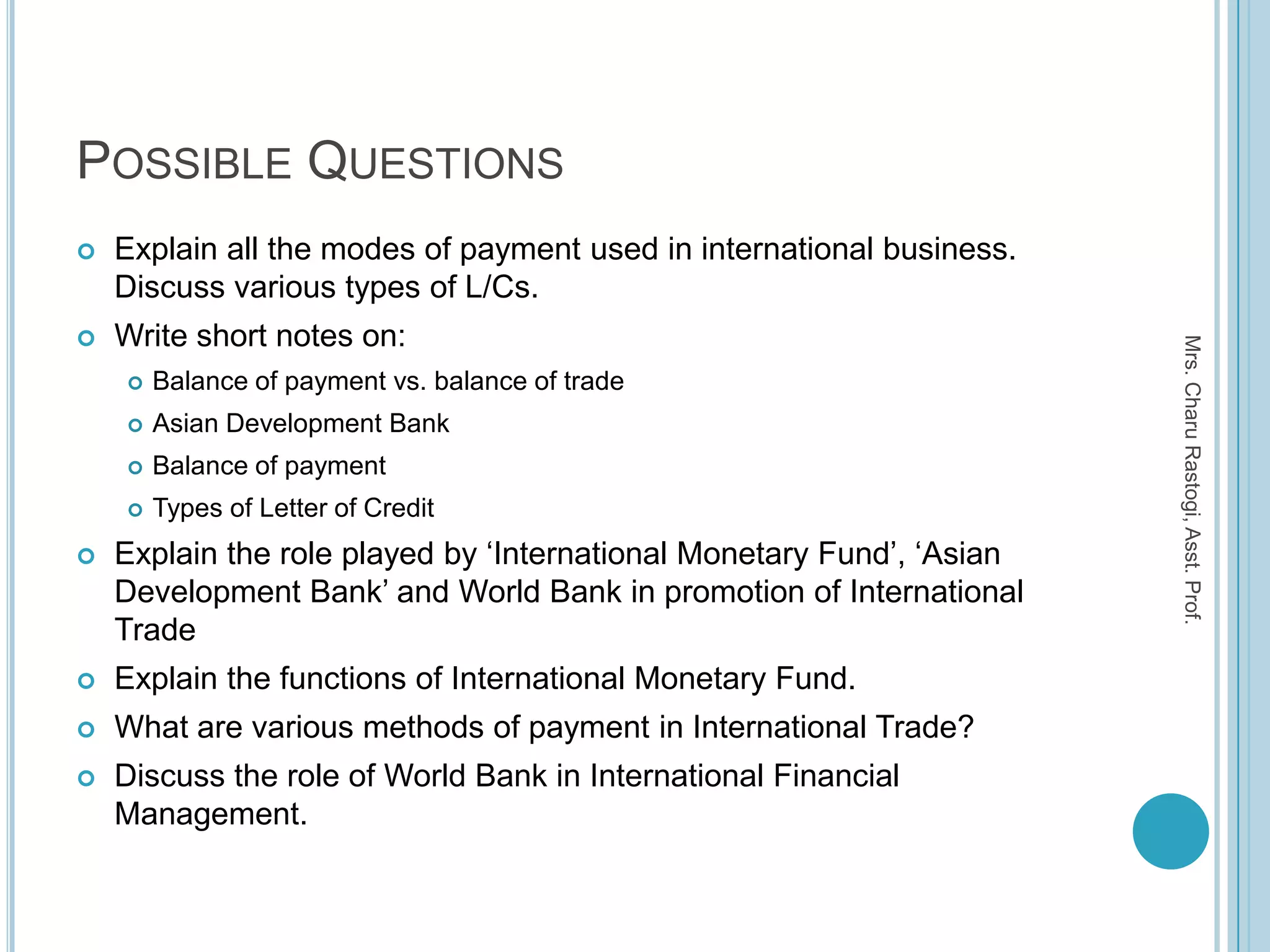 5. Methods of Payment in International Trade/Export and Import Finance ...