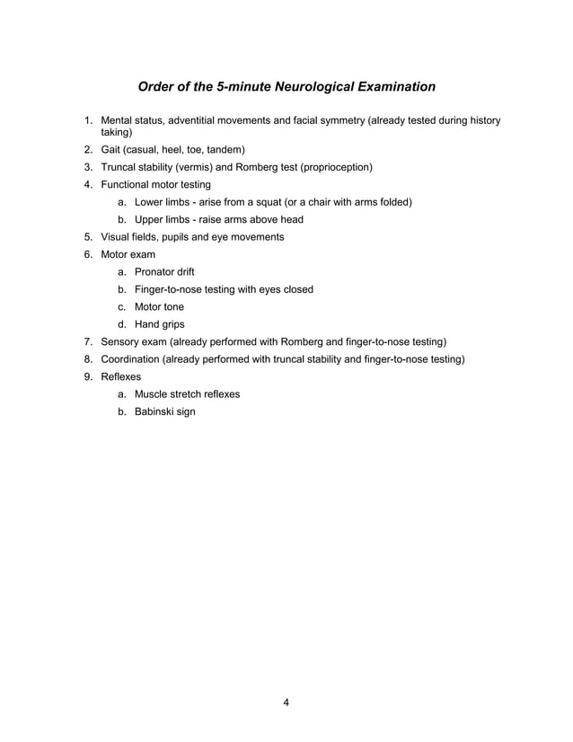 5 minute-neuro-exam-handout | PDF | Brain and Nervous System Disorders ...