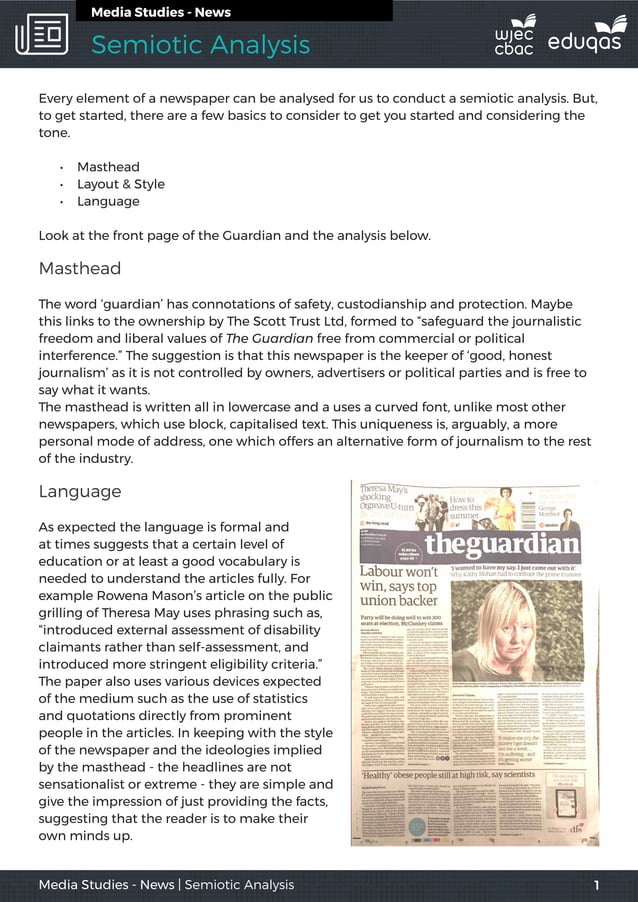 Newspaper print-resource-front-cover-semiotic-analysis | PDF