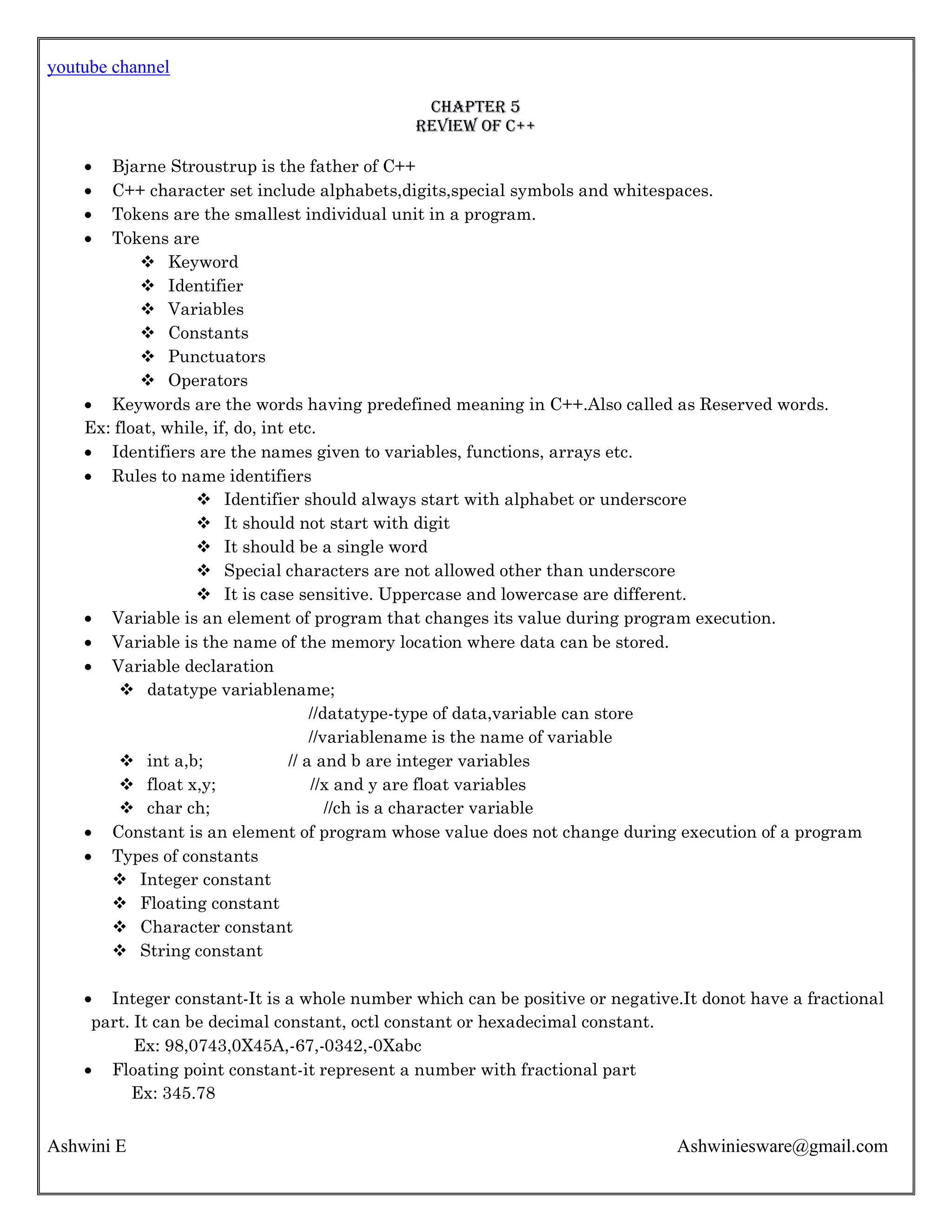 2nd PUC Computer science chapter 5 review of c++ | PDF | Programming Languages | Computing