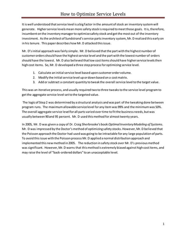 5 service level optimization | DOCX | Business | Business and Finance