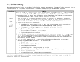 5 shabbat planning lesson plan and ub-d | PDF