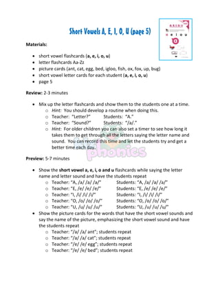 5 short vowels a e i o u - short a | PDF | Education