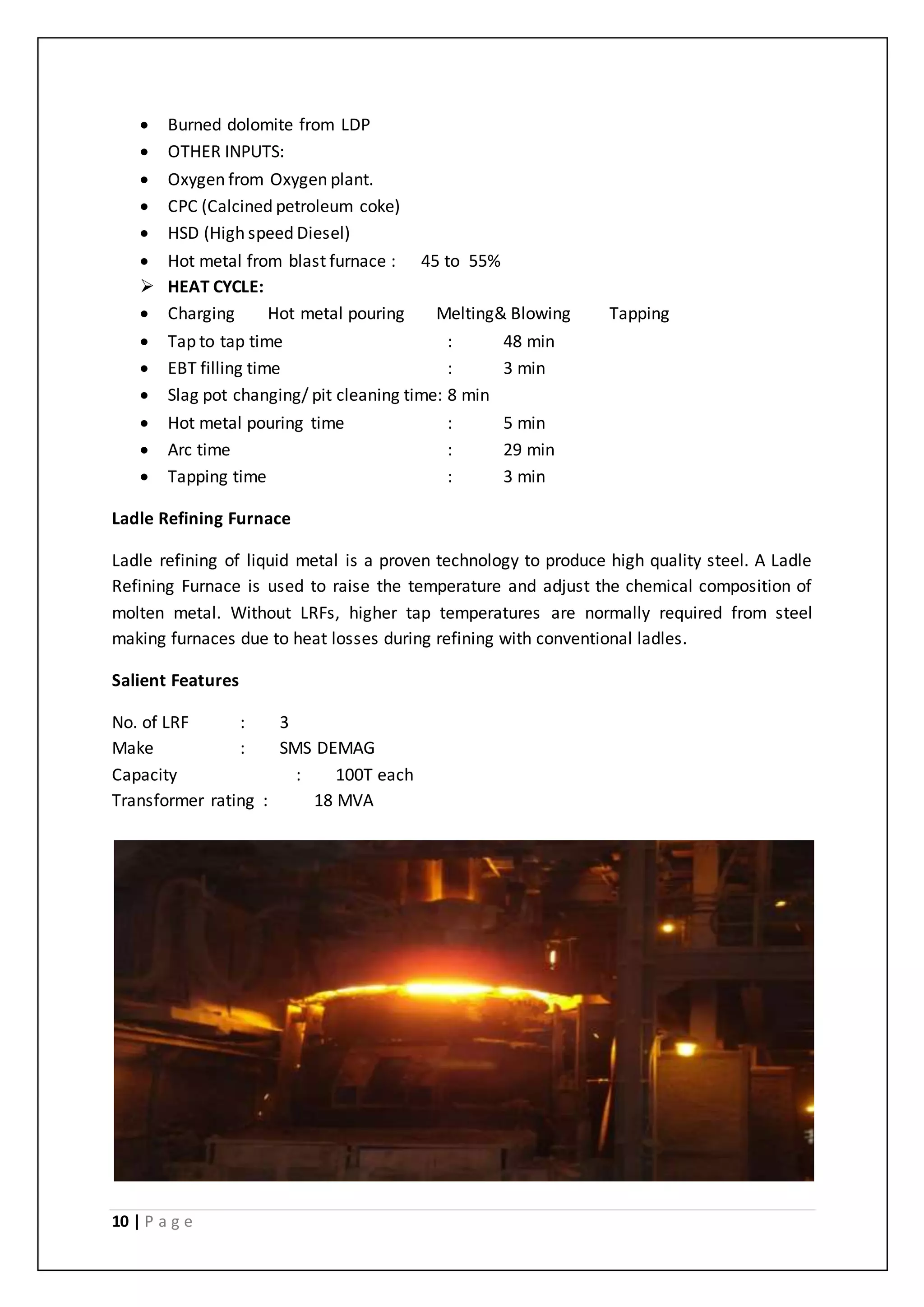 Industrial Training Report on Steel Melting Shop(SMS) | DOCX