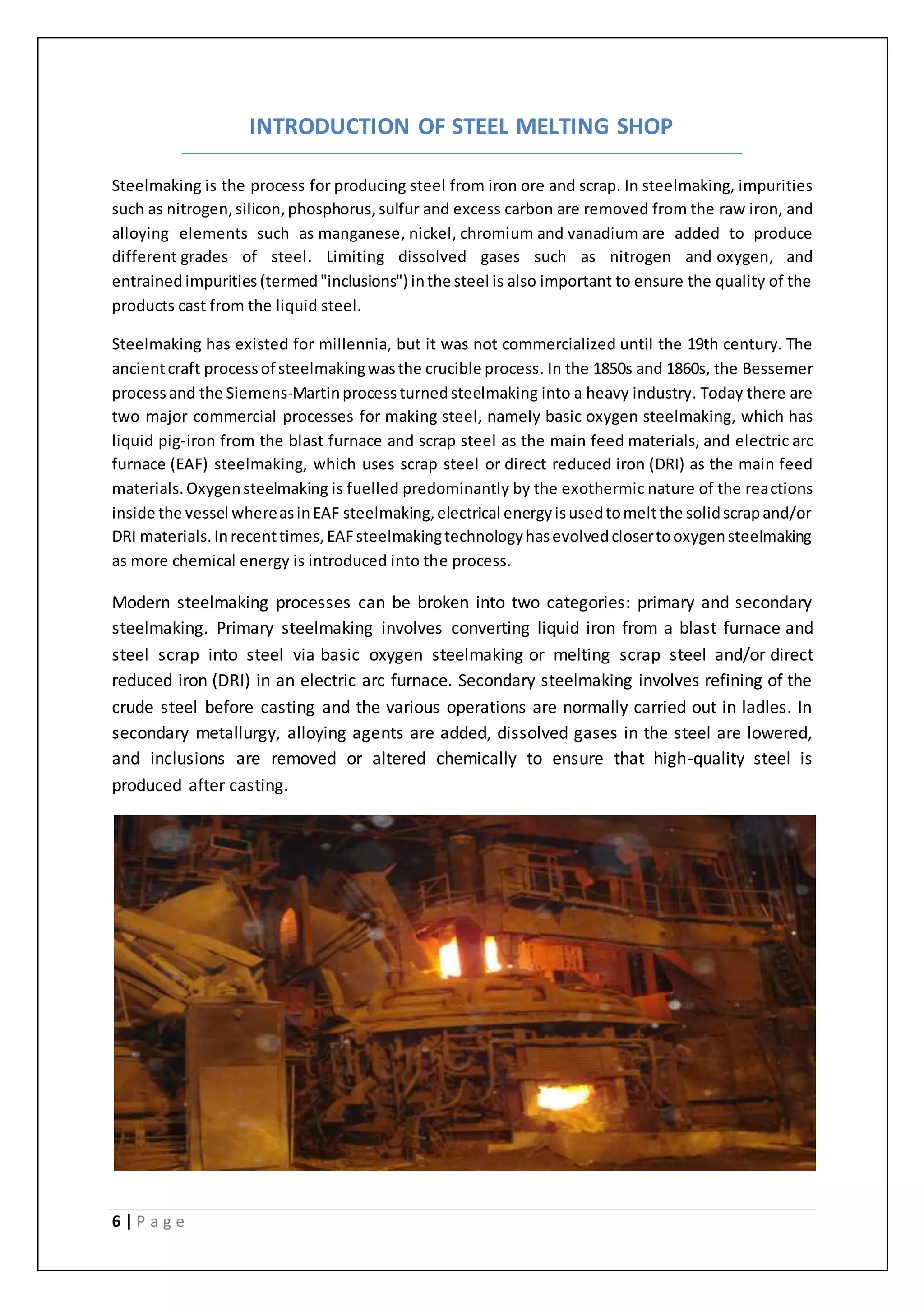 Industrial Training Report on Steel Melting Shop(SMS) | DOCX
