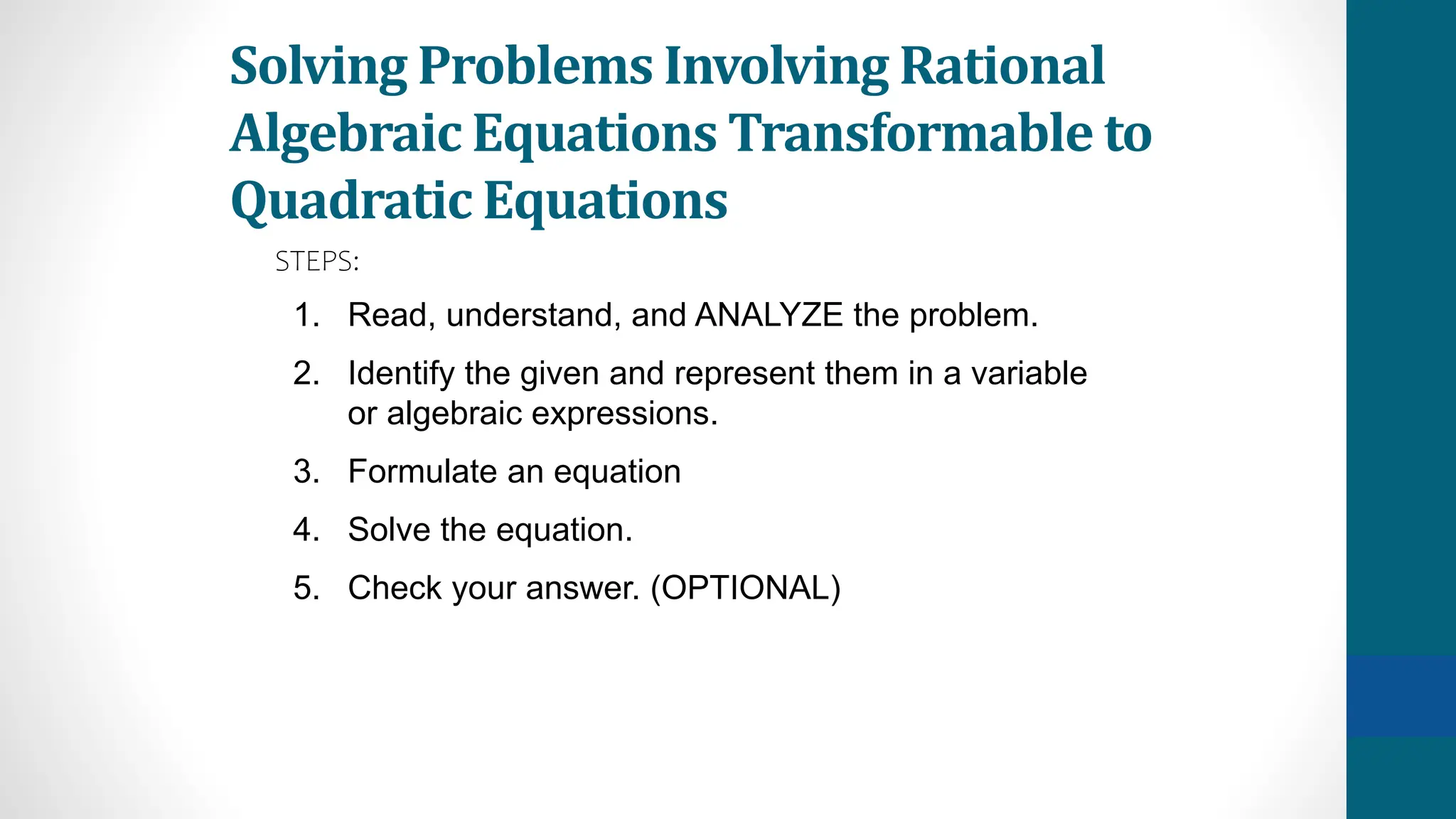 5 Solving Quadratic Equations And Rational Algebraic Equationsssssss Pptx