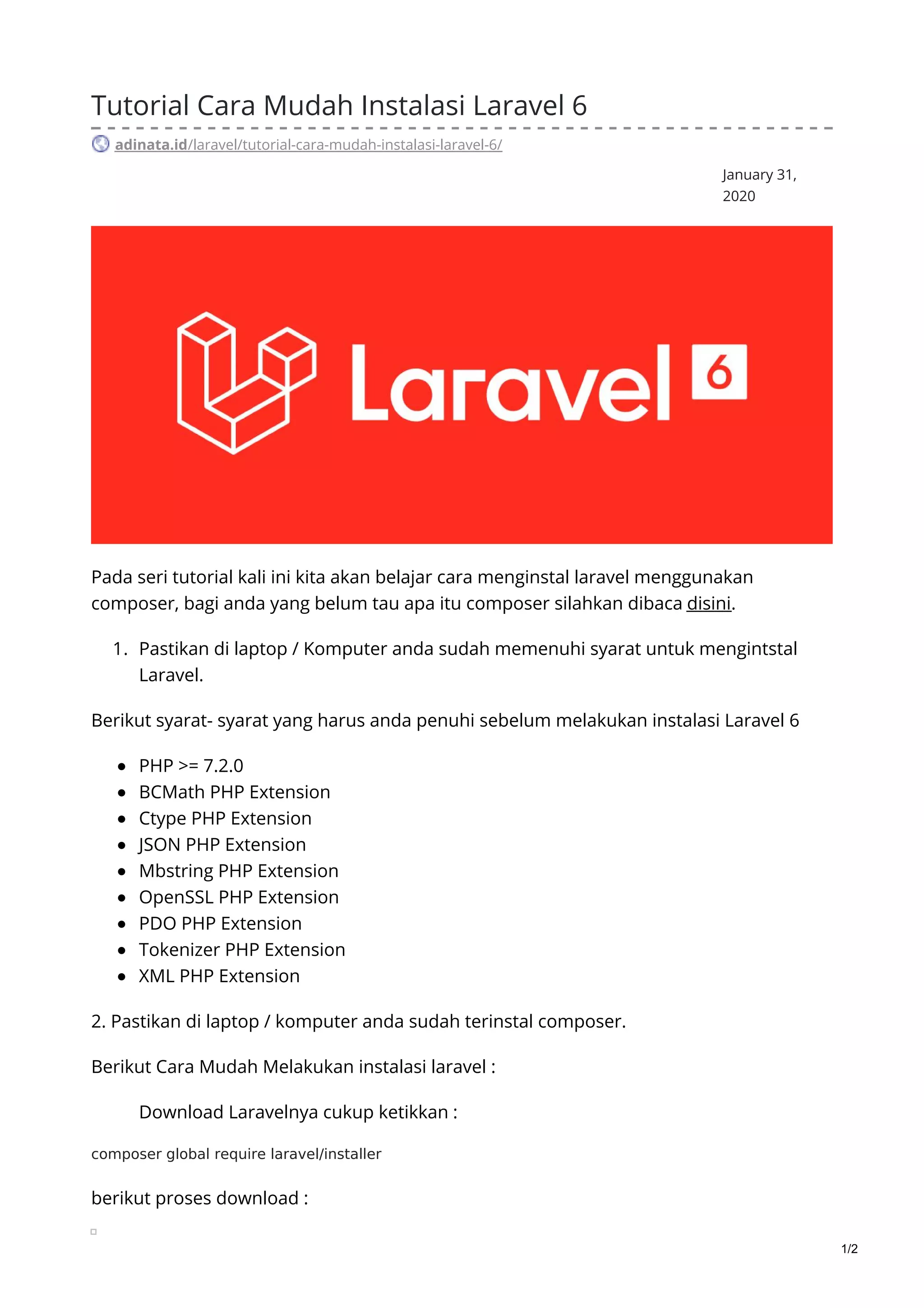 tutorial cara mudah instalasi laravel 6 | PDF tutorial cara mudah instalasi laravel 6 | PDF