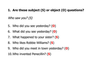Subject and Object Questions 1 | PPT