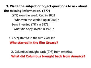 Subject and Object Questions 1 | PPT