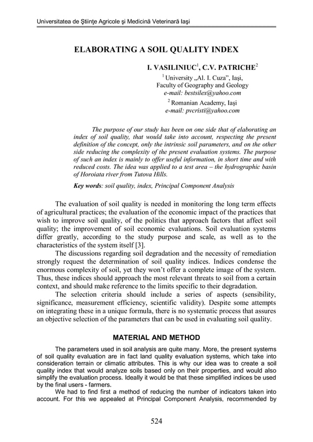 5. vasiliniuc i., patriche c. elaborating a soil quality index | PDF