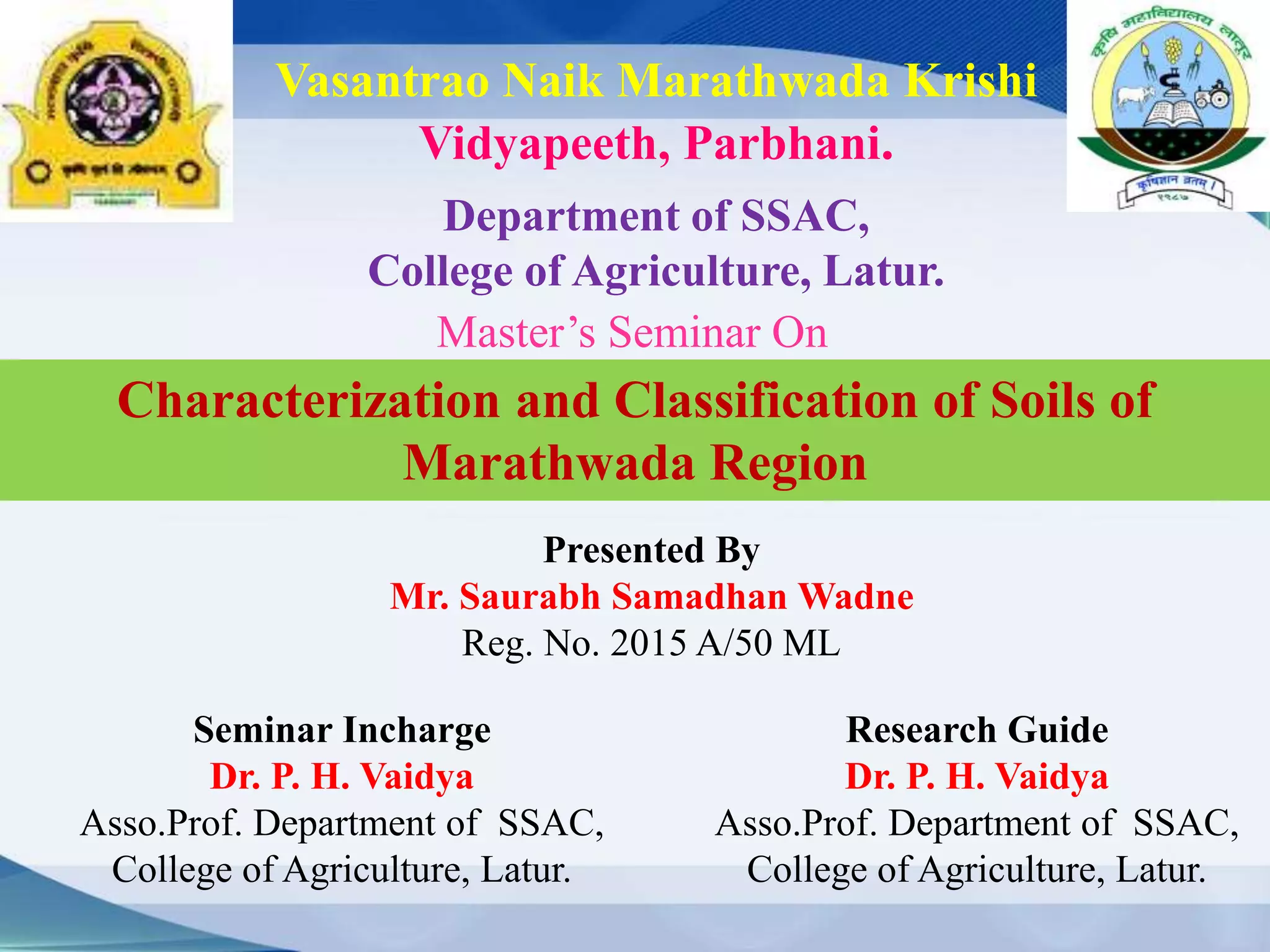 Characterization and Classification of Soils of Marathwada Region | PPTX