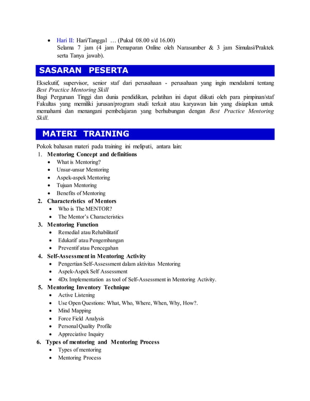 (2021) Silabus Training "Best Practice MENTORING SKILL" | PDF