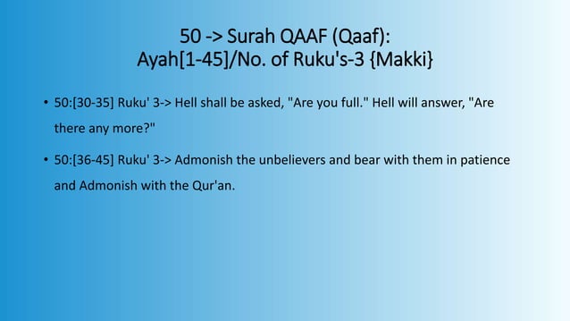50-52 Contents of Surah Qaaf Al Zaariyaat Al Toor | PPTX | Islam ...