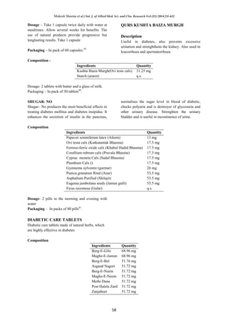 A study on current marketed formulation of unani medicine used in the ...