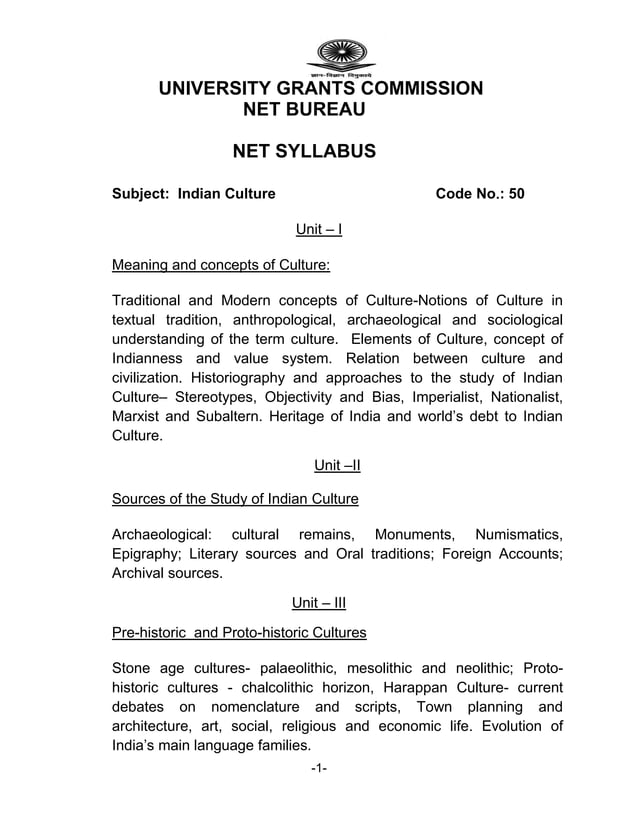 NTA UGC NET JRF - 50 indian culture-new updated syllabus | PDF ...