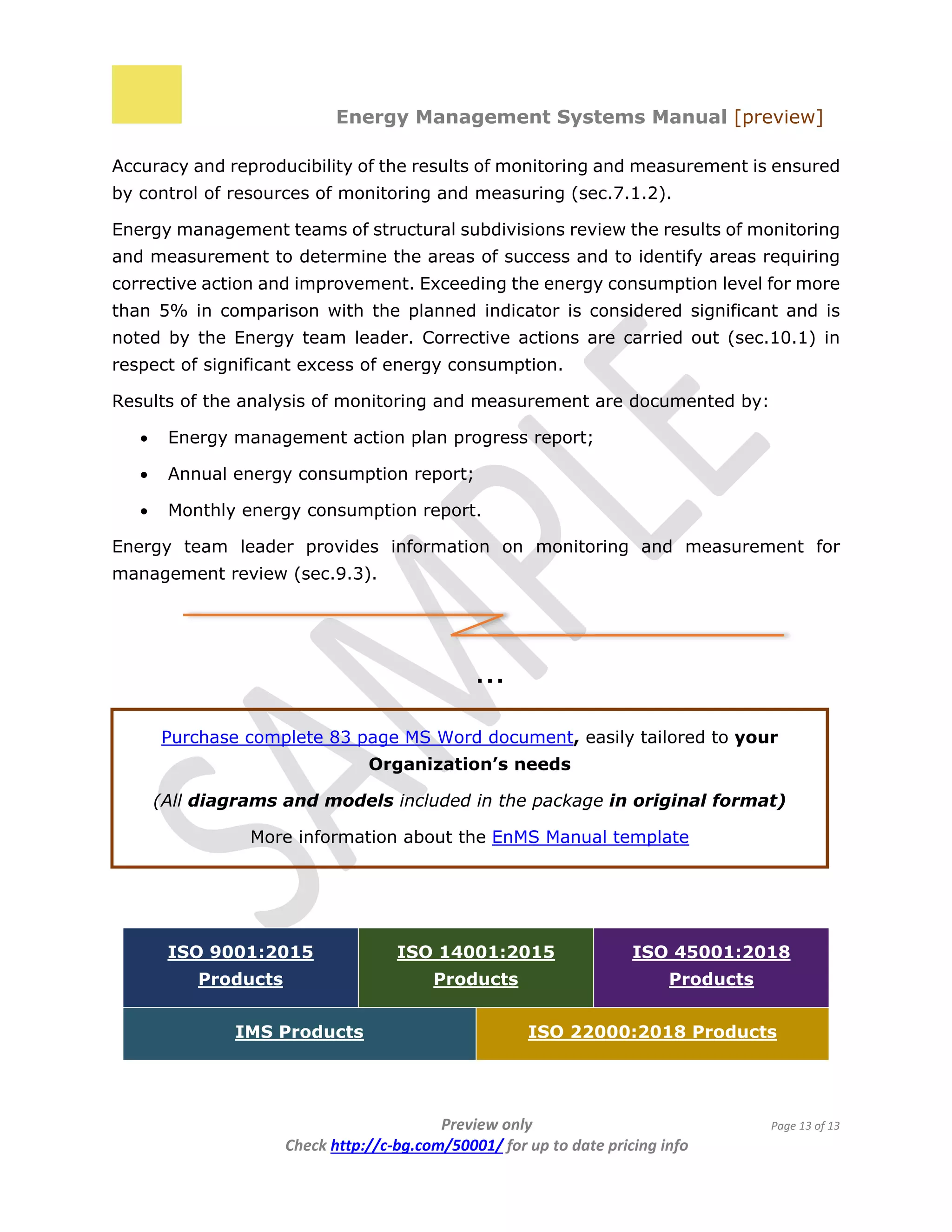 50001:2018 EnMS Manual Template Preview | PDF