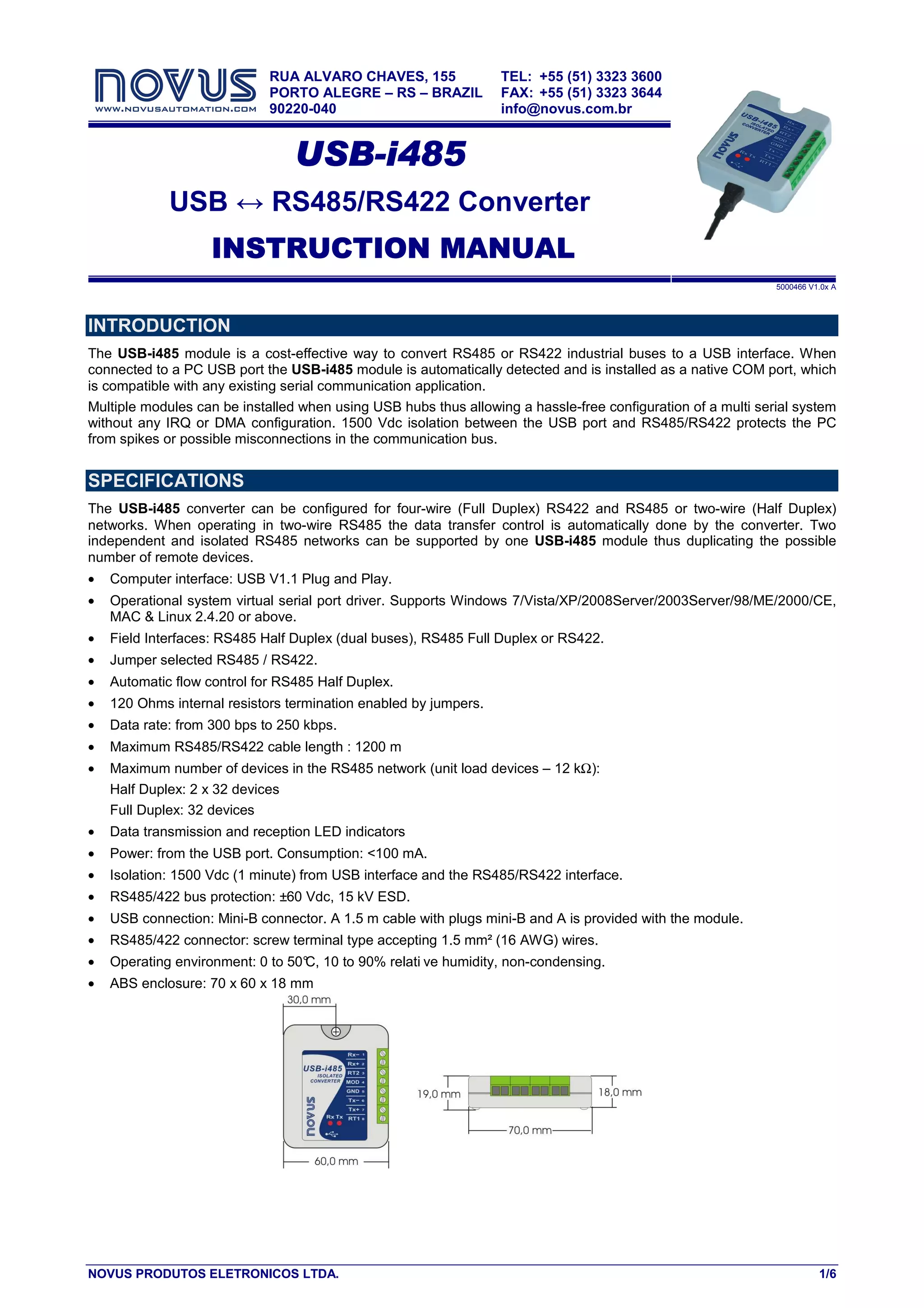 5000466 v10x a manual conversor usb-i485 - english | PDF