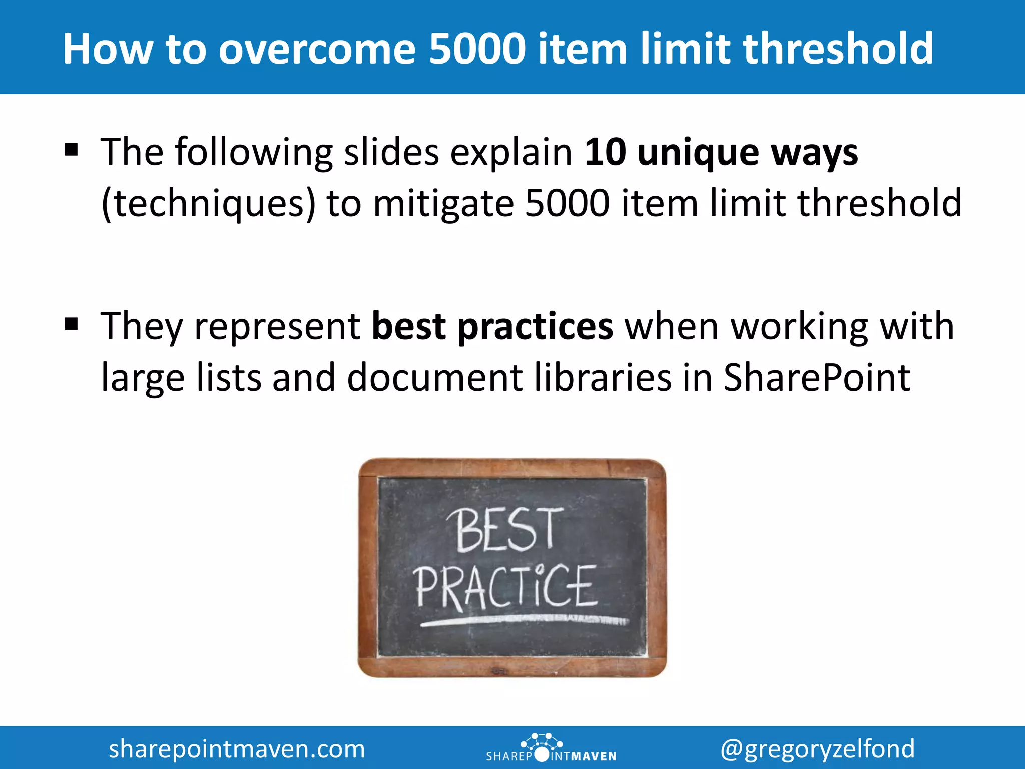 SharePoint 5000 Item List view Threshold Checklist and Best Practices | PDF