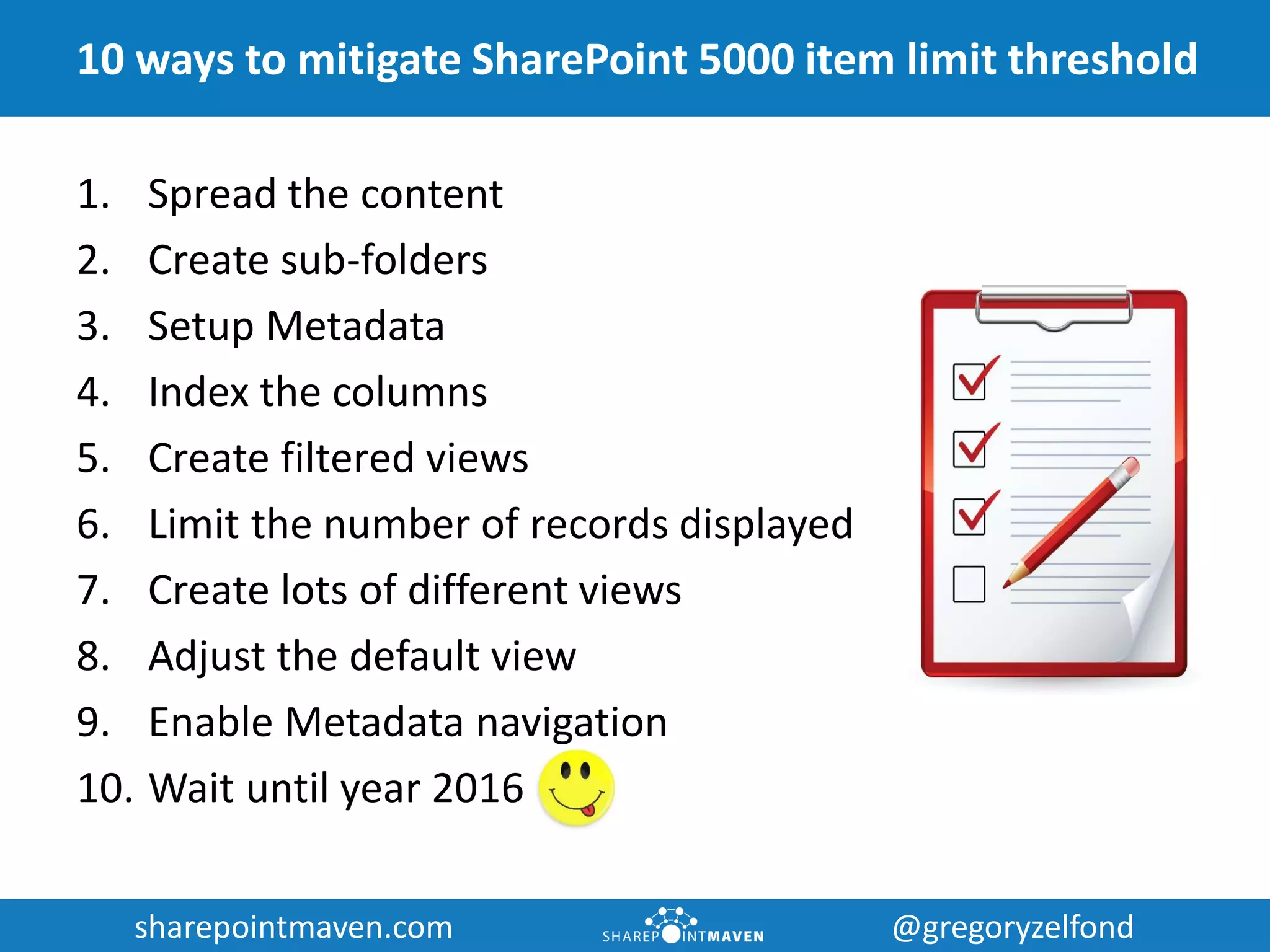 SharePoint 5000 Item List view Threshold Checklist and Best Practices | PDF