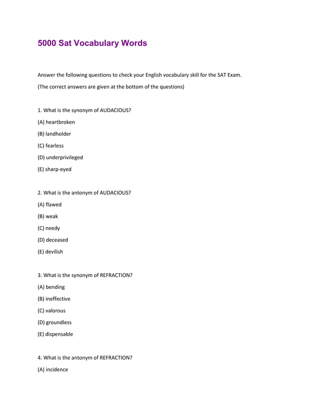 5000 Sat Vocabulary Words | PDF | Food & Drink