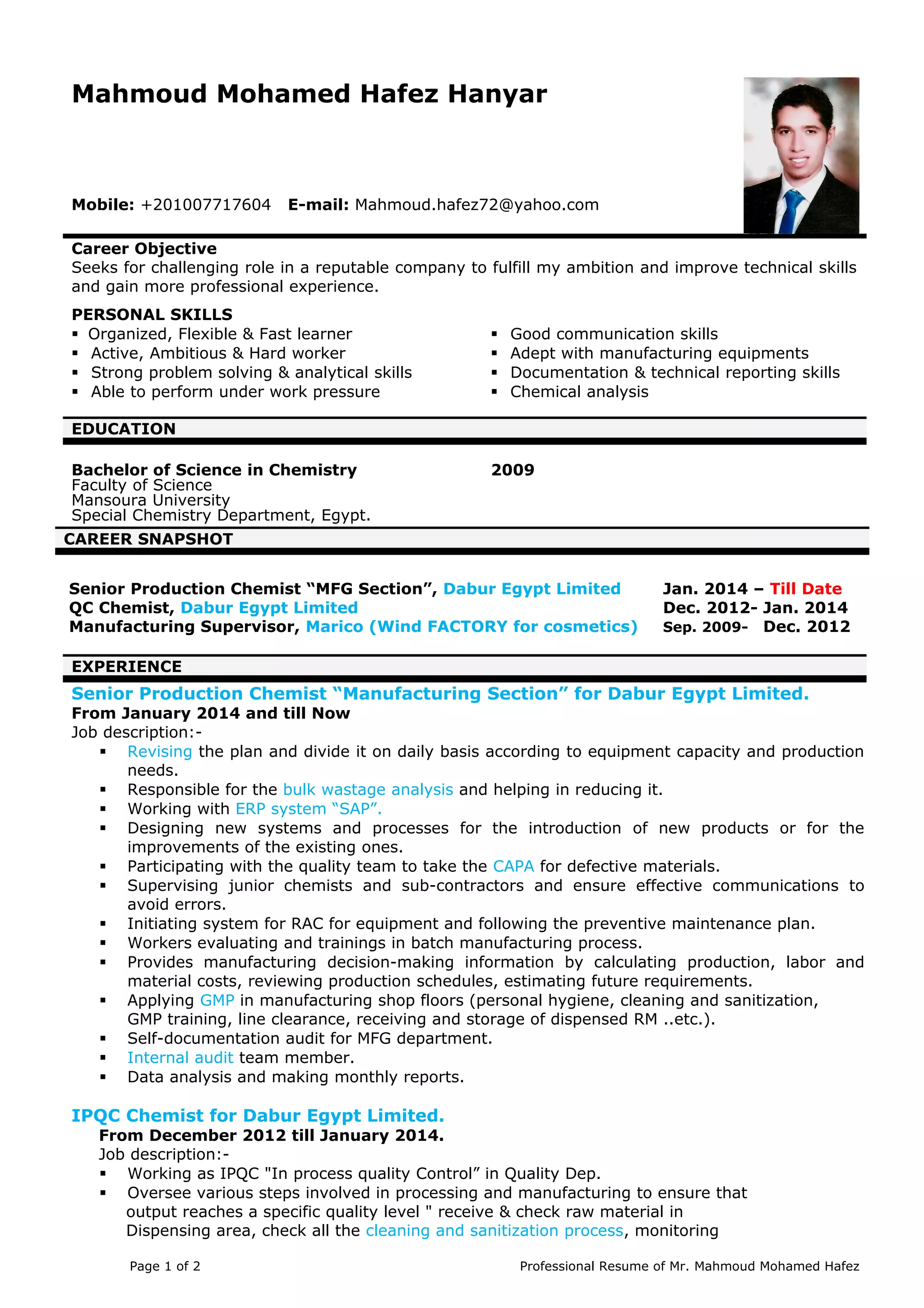 Mahmoud Mohamed Hafez | DOC | Manufacturing Industry | Industries