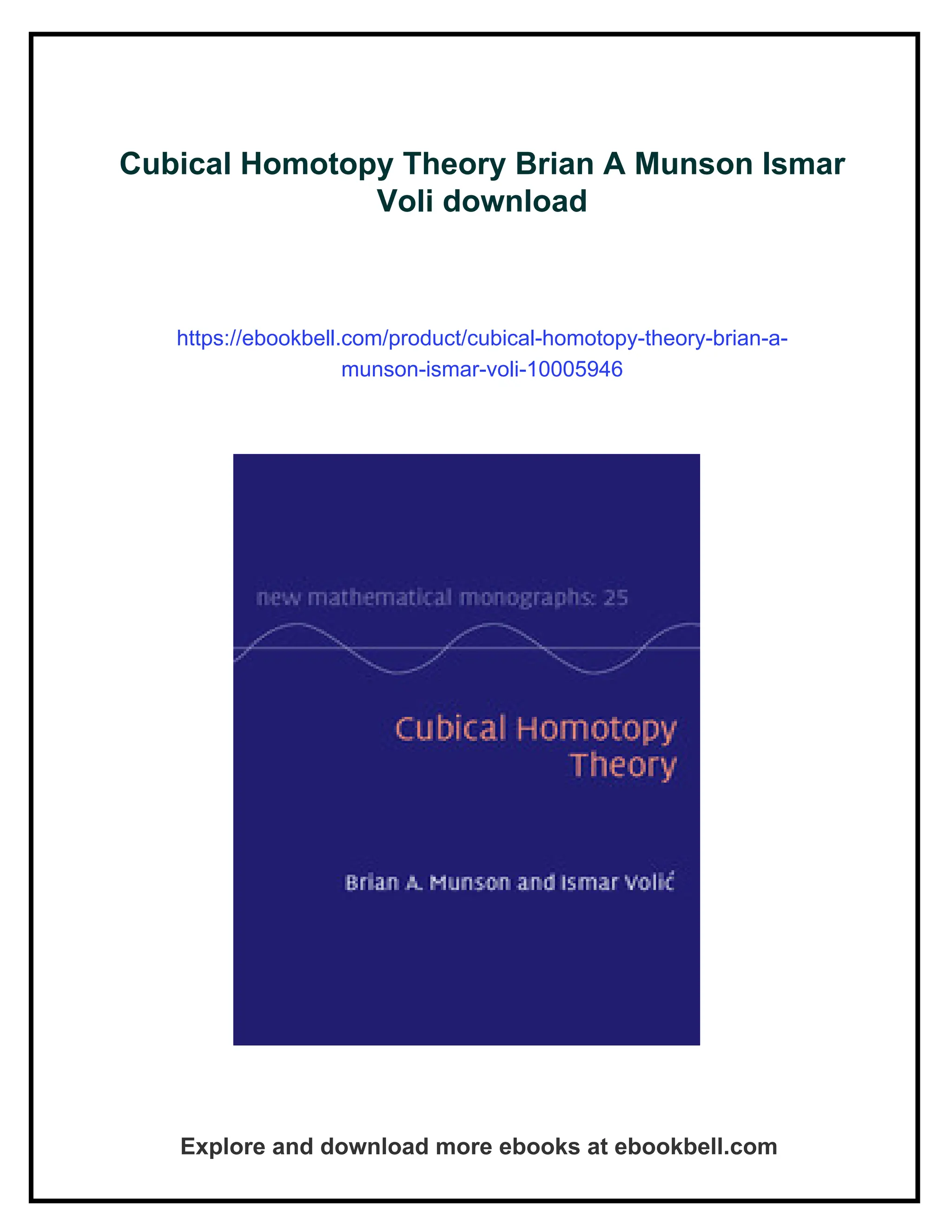 Cubical Homotopy Theory Brian A Munson Ismar Voli | PDF