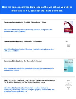 Elementary Statistics Using Excel Hardcover Mario F Triola | PDF