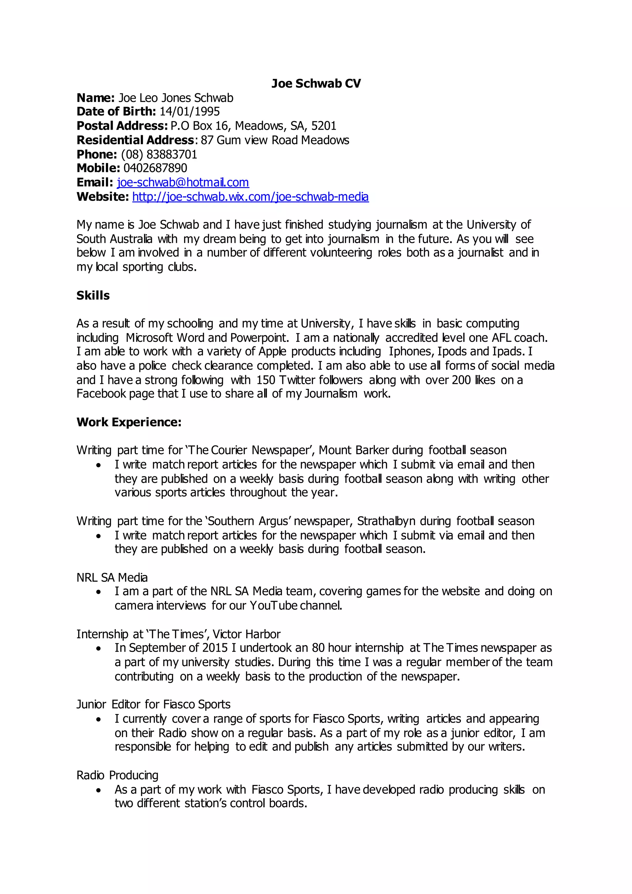 Joe Schwab CV | DOCX