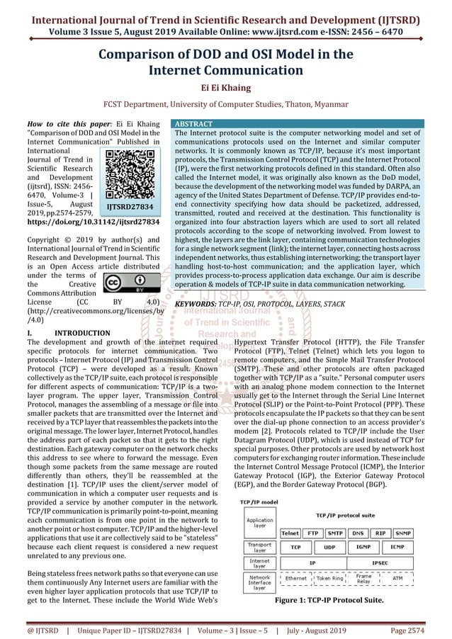 Comparison of DOD and OSI Model in the Internet Communication | PDF ...