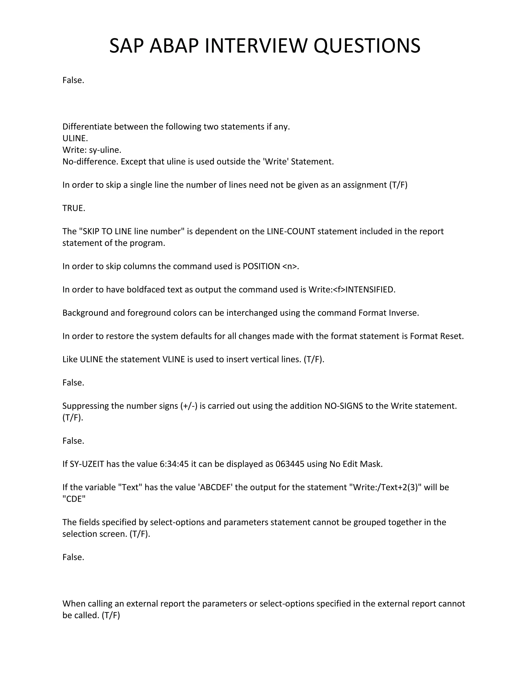 500+ SAP ABAP INTERVIEW QUESTIONS WITH ANSWERS | PDF