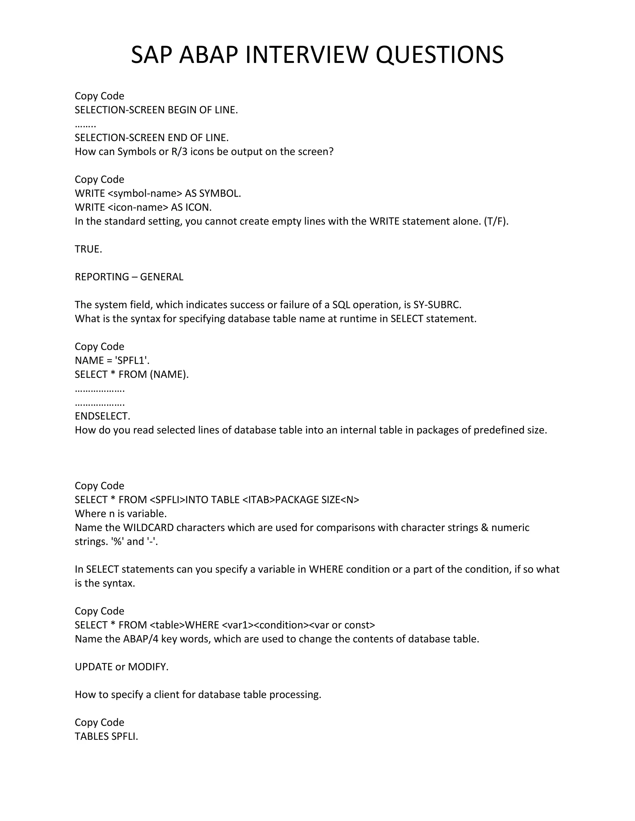 500+ SAP ABAP INTERVIEW QUESTIONS WITH ANSWERS | PDF