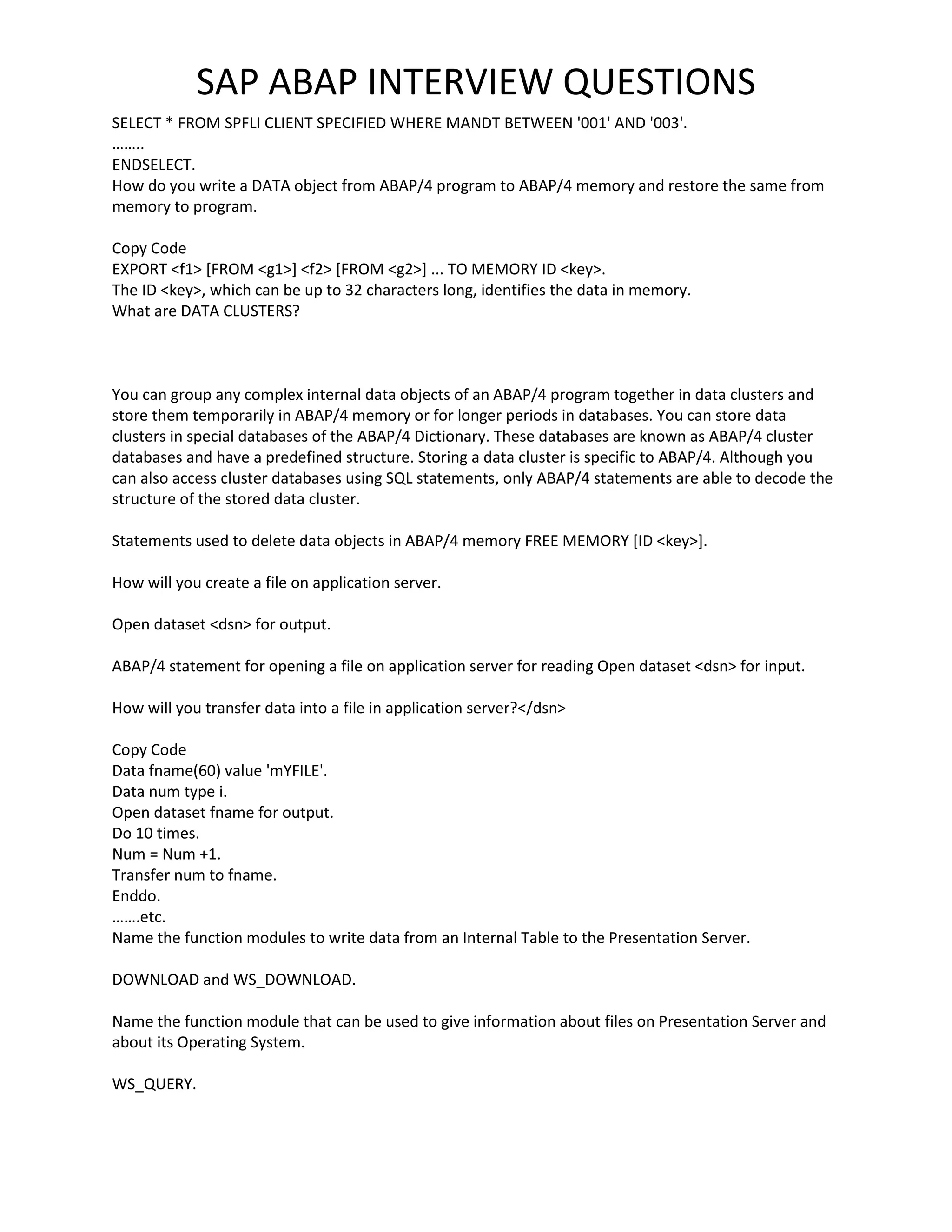 500+ SAP ABAP INTERVIEW QUESTIONS WITH ANSWERS | PDF