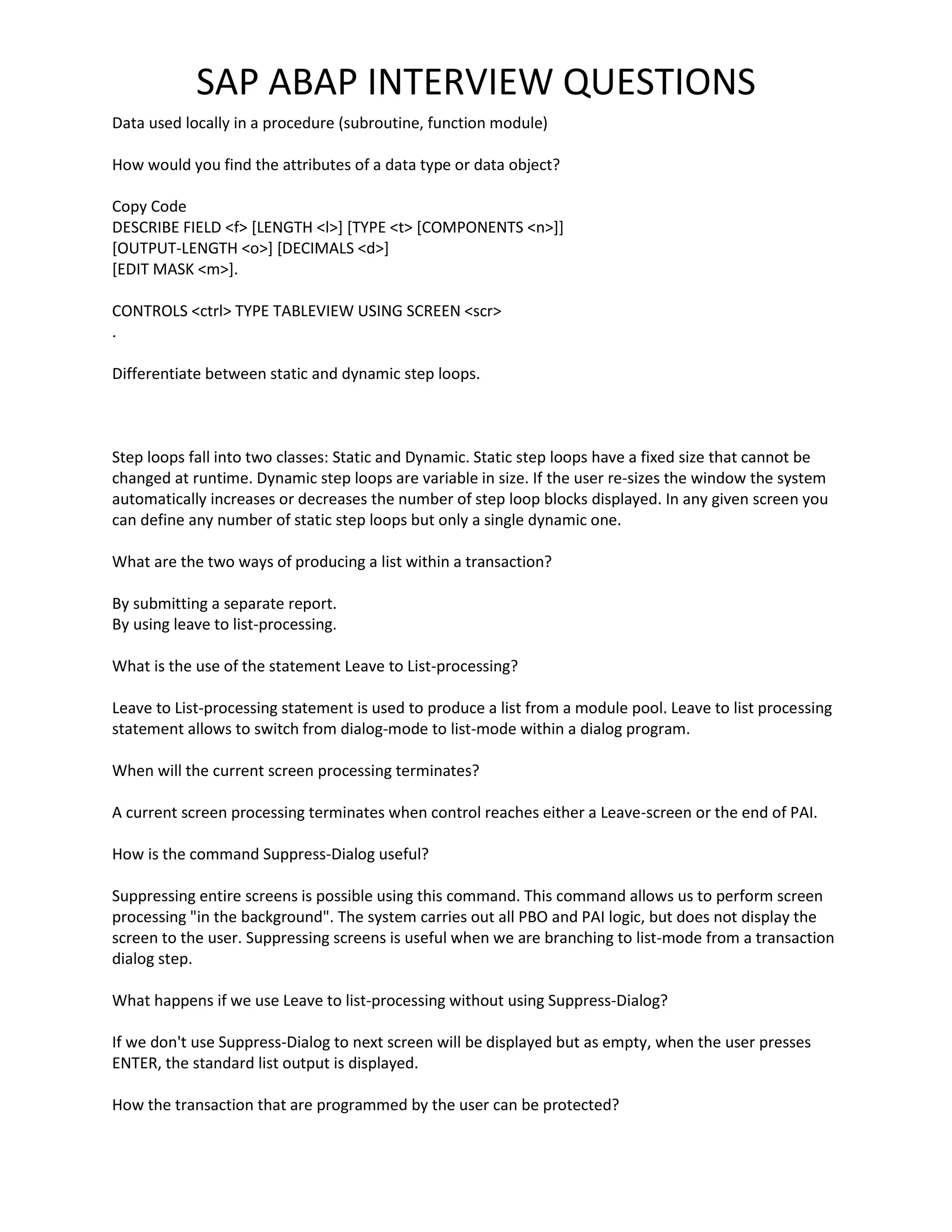 500+ SAP ABAP INTERVIEW QUESTIONS WITH ANSWERS | PDF