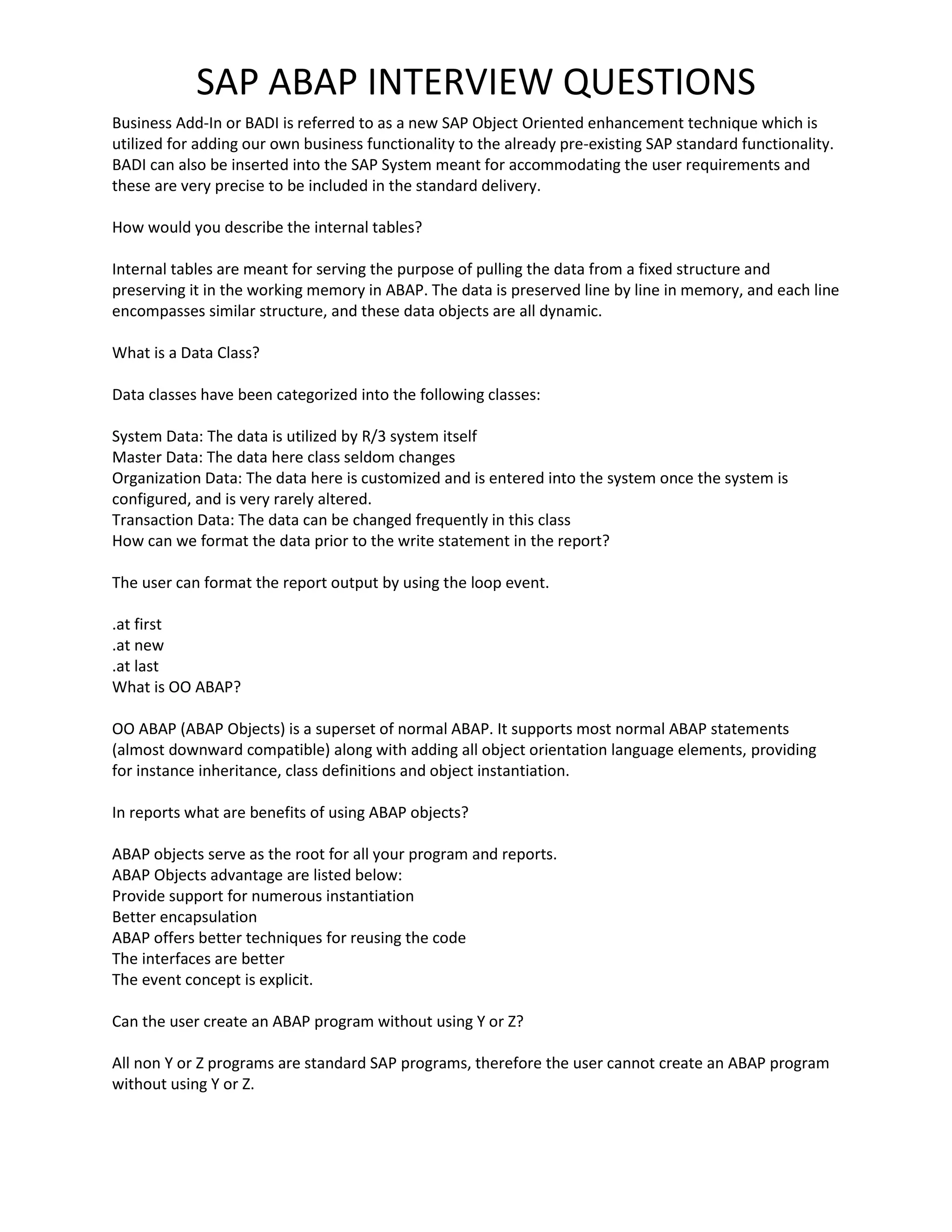 500+ SAP ABAP INTERVIEW QUESTIONS WITH ANSWERS | PDF