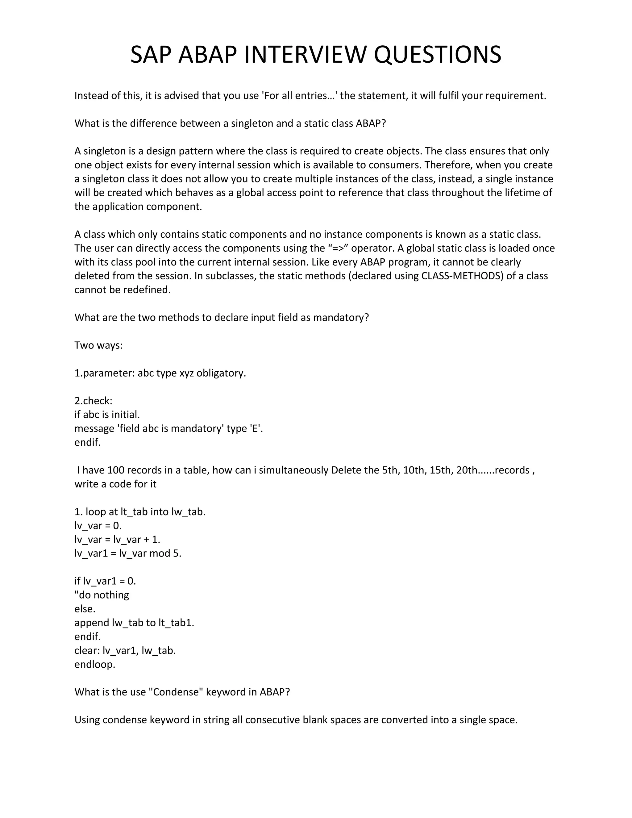 500+ SAP ABAP INTERVIEW QUESTIONS WITH ANSWERS | PDF