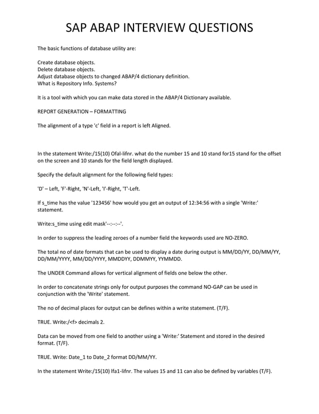 500+ SAP ABAP INTERVIEW QUESTIONS WITH ANSWERS | PDF