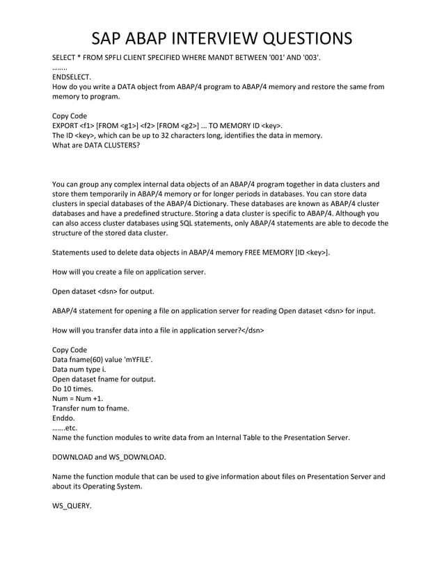 500+ SAP ABAP INTERVIEW QUESTIONS WITH ANSWERS | PDF