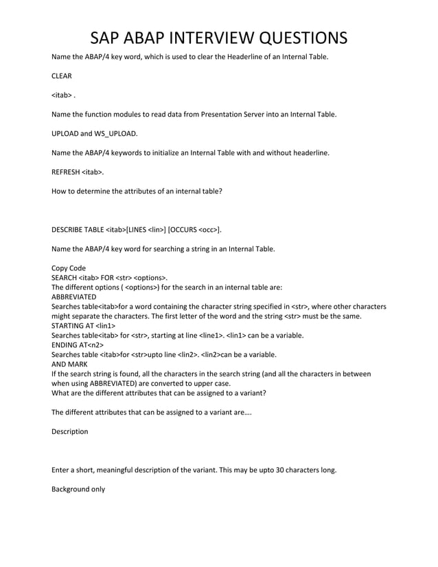 500+ SAP ABAP INTERVIEW QUESTIONS WITH ANSWERS | PDF