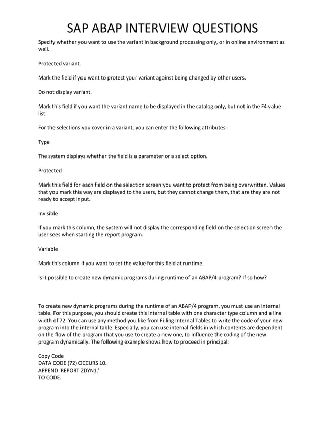 500+ SAP ABAP INTERVIEW QUESTIONS WITH ANSWERS | PDF