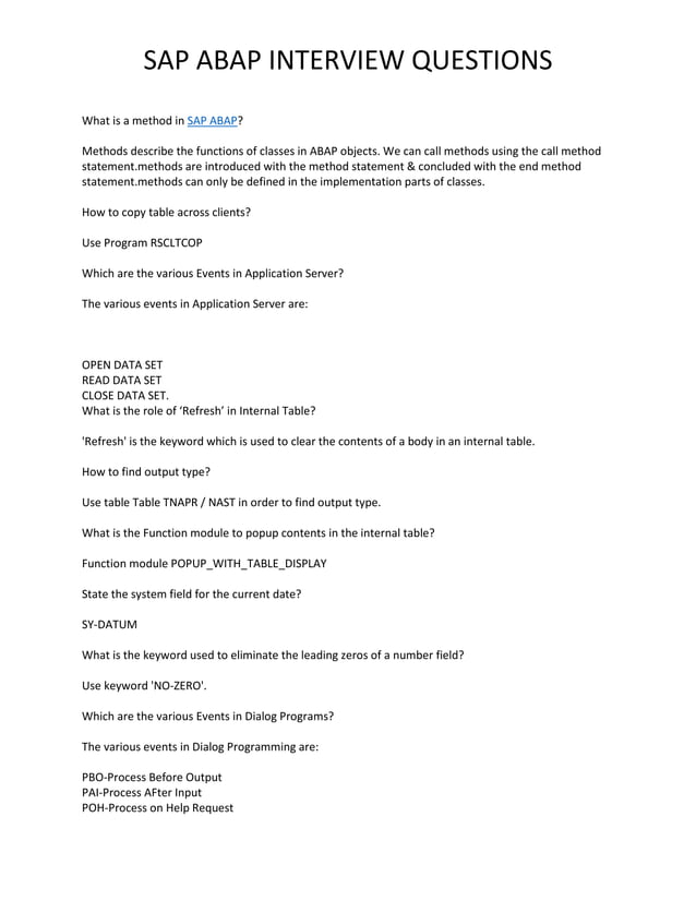 500+ SAP ABAP INTERVIEW QUESTIONS WITH ANSWERS | PDF