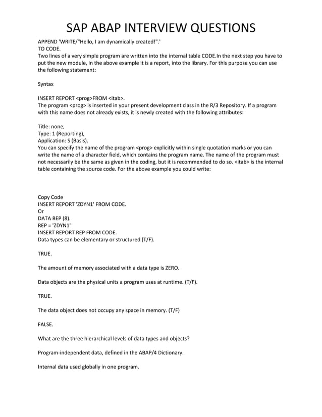 500+ SAP ABAP INTERVIEW QUESTIONS WITH ANSWERS | PDF