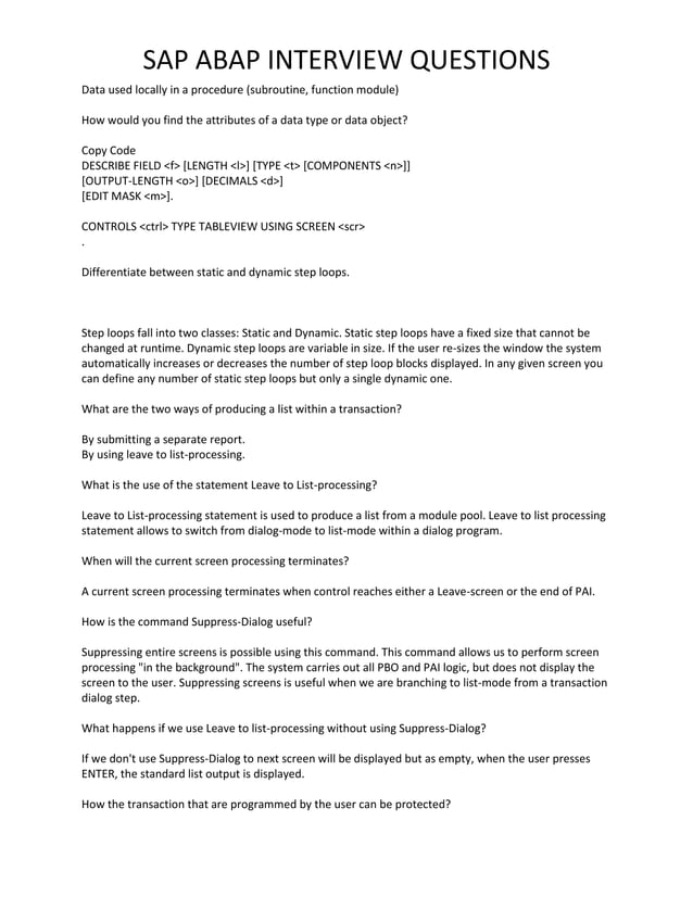 500+ SAP ABAP INTERVIEW QUESTIONS WITH ANSWERS | PDF