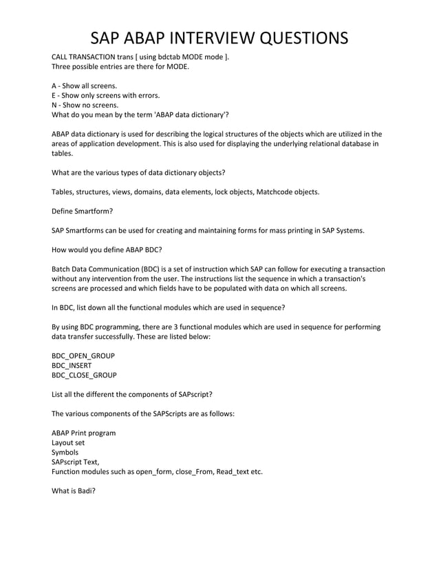 500+ SAP ABAP INTERVIEW QUESTIONS WITH ANSWERS | PDF